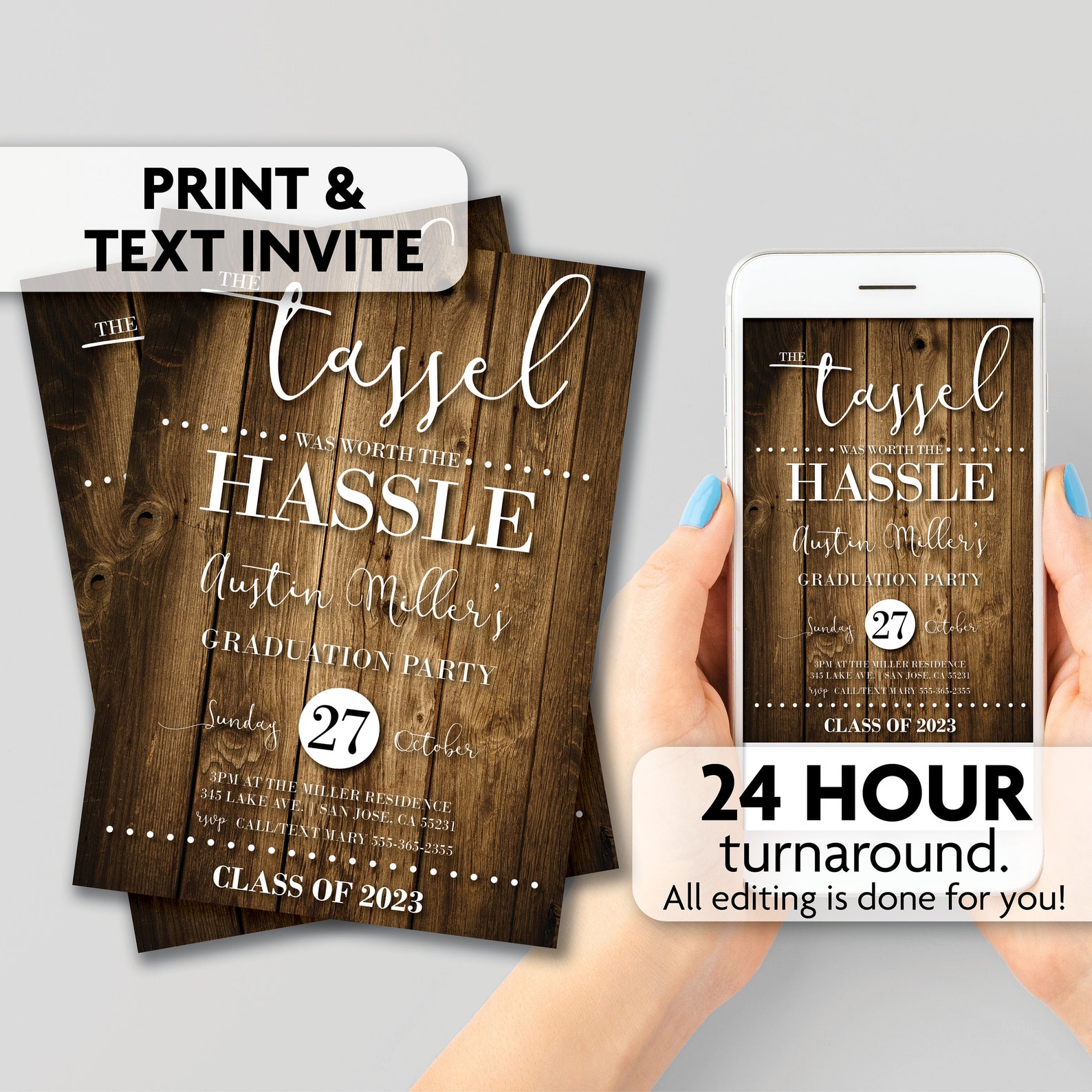 Rustic Graduation Party Invitation Print Text or Email - Etsy