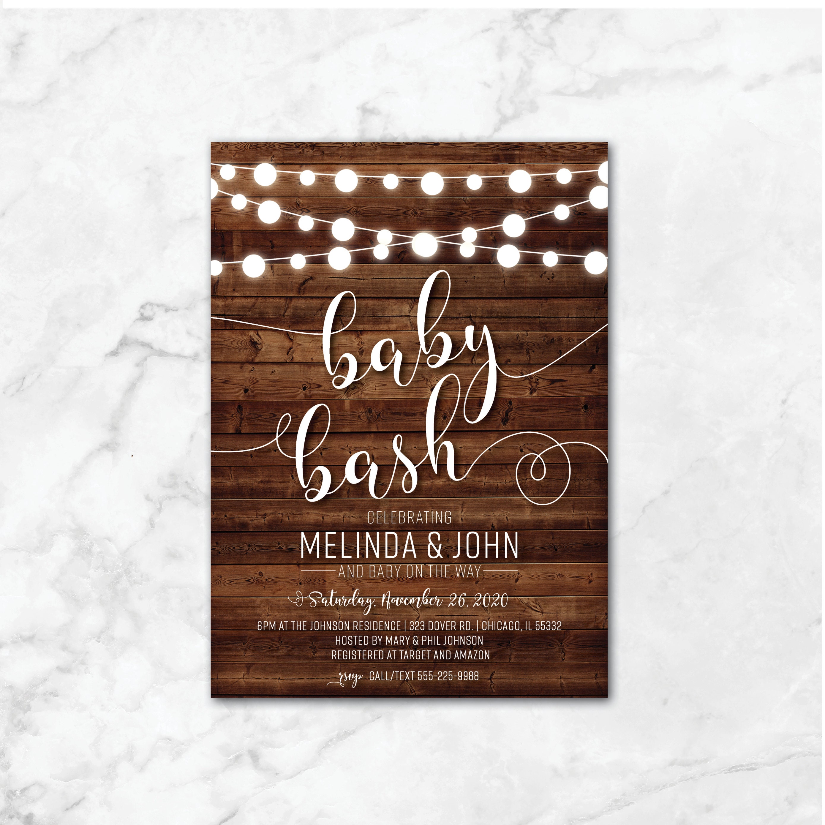 Baby Bash Shower Invitation Rustic String Lights | Etsy