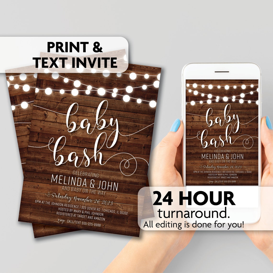 Baby Bash Shower Invitation Rustic String Lights Print - Etsy