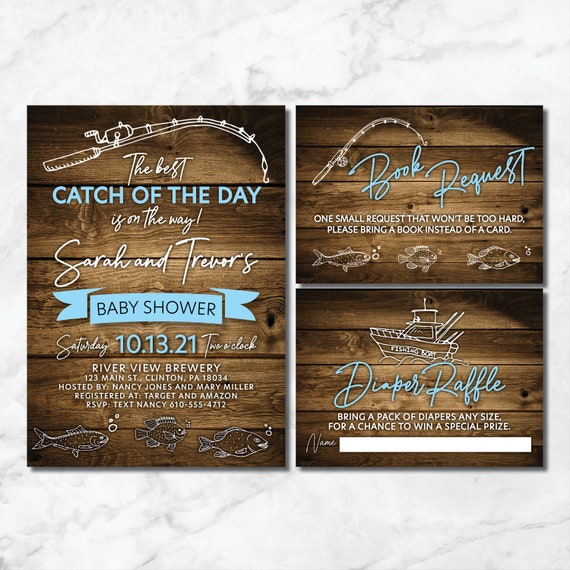 Fishing Baby Shower Invitations Diaper Raffle Book Request | Etsy