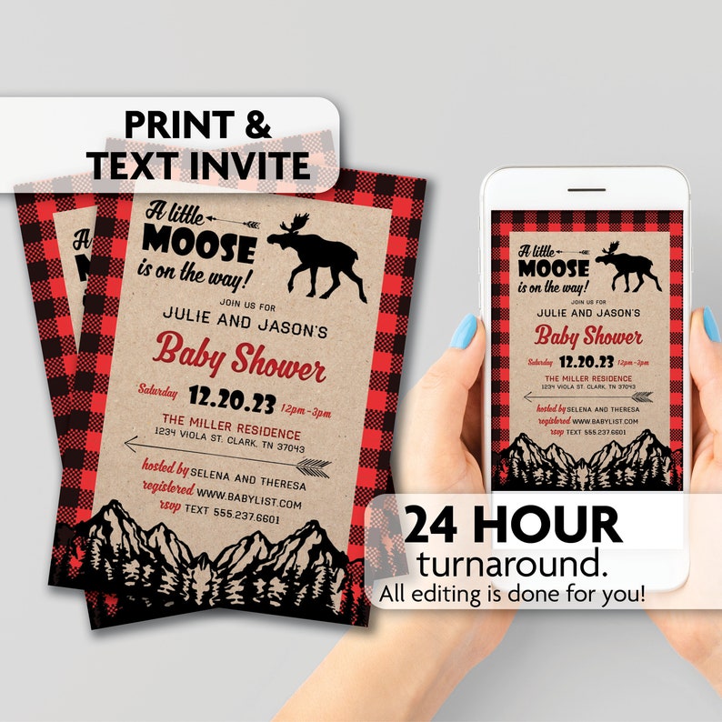 Moose Baby Shower Invitations | Diaper Raffle | Book Request | Print ...