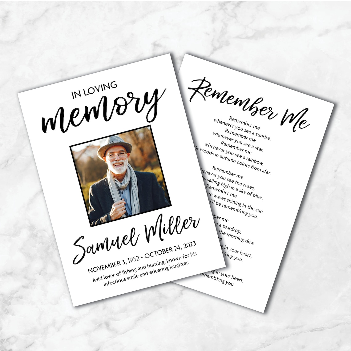 Memorial Poem Card | Celebration of Life | Prayer Card | Print, Text or ...