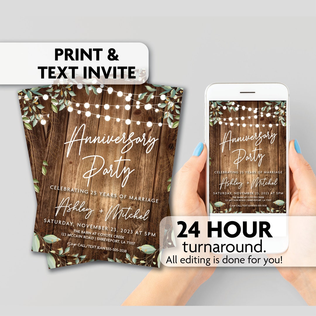 Rustic Anniversary Party Invitation | Print, Text or Email Invite - Etsy