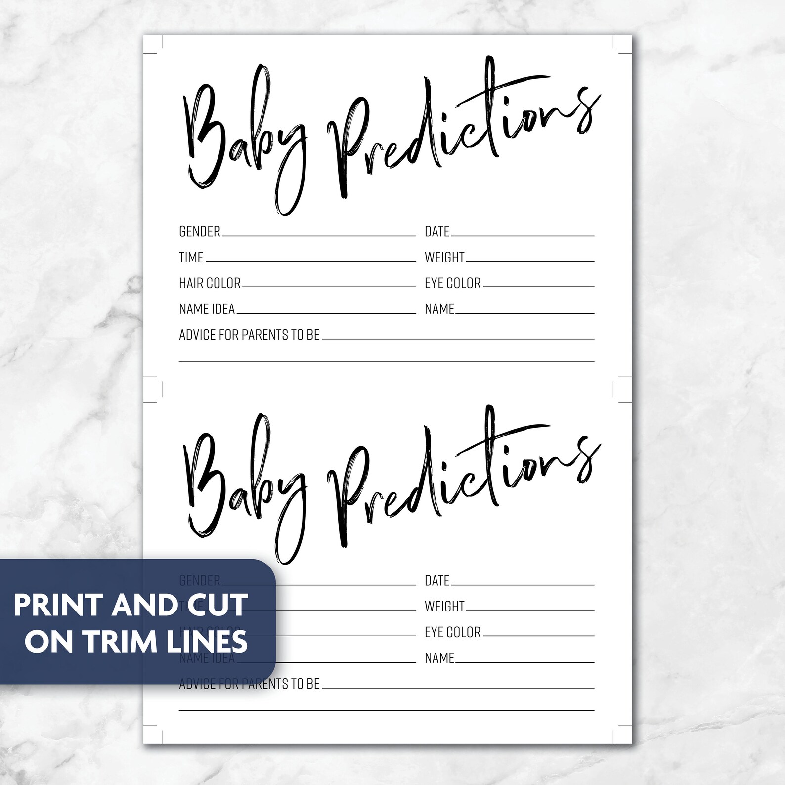 Baby Predictions Baby Shower Games Instant Download - Etsy