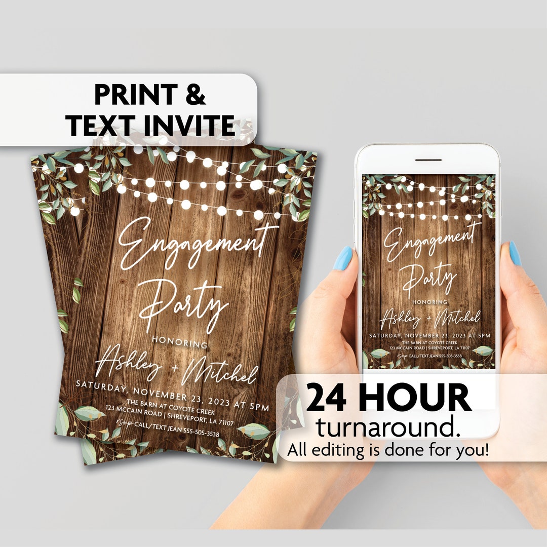 Rustic Engagement Invitation | Wood | String Lights | Print, Text or ...