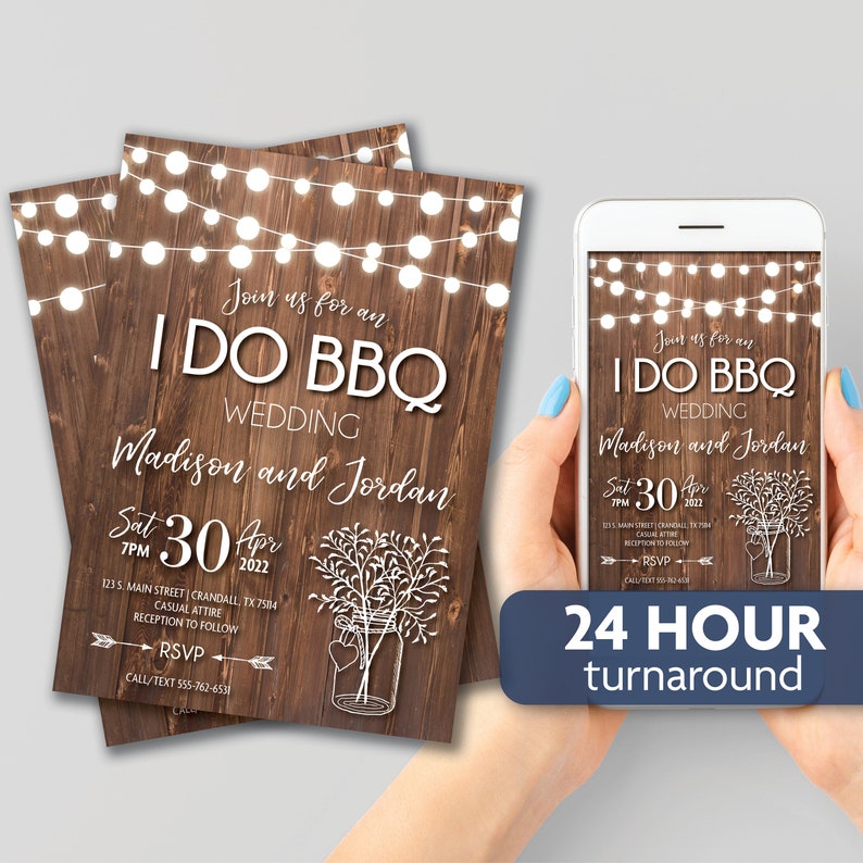 I Do BBQ Rustic Wedding Invitation | Print, Text or Email Invite - Etsy