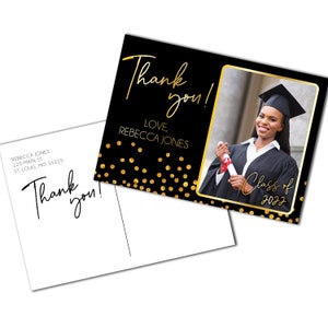 Graduation Thank You Card With Photo Black and Gold Class - Etsy