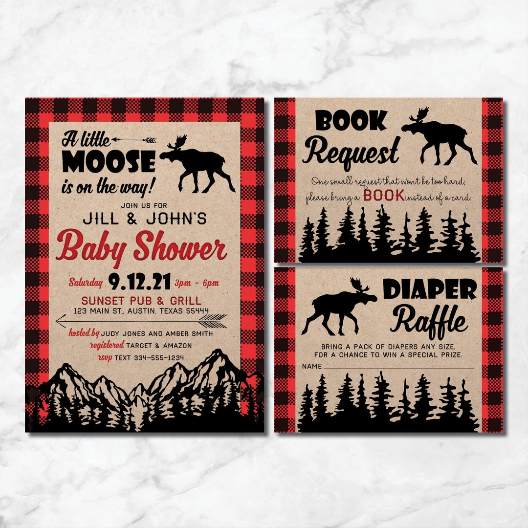 Moose Baby Shower Invitations Diaper Raffle Book Request - Etsy