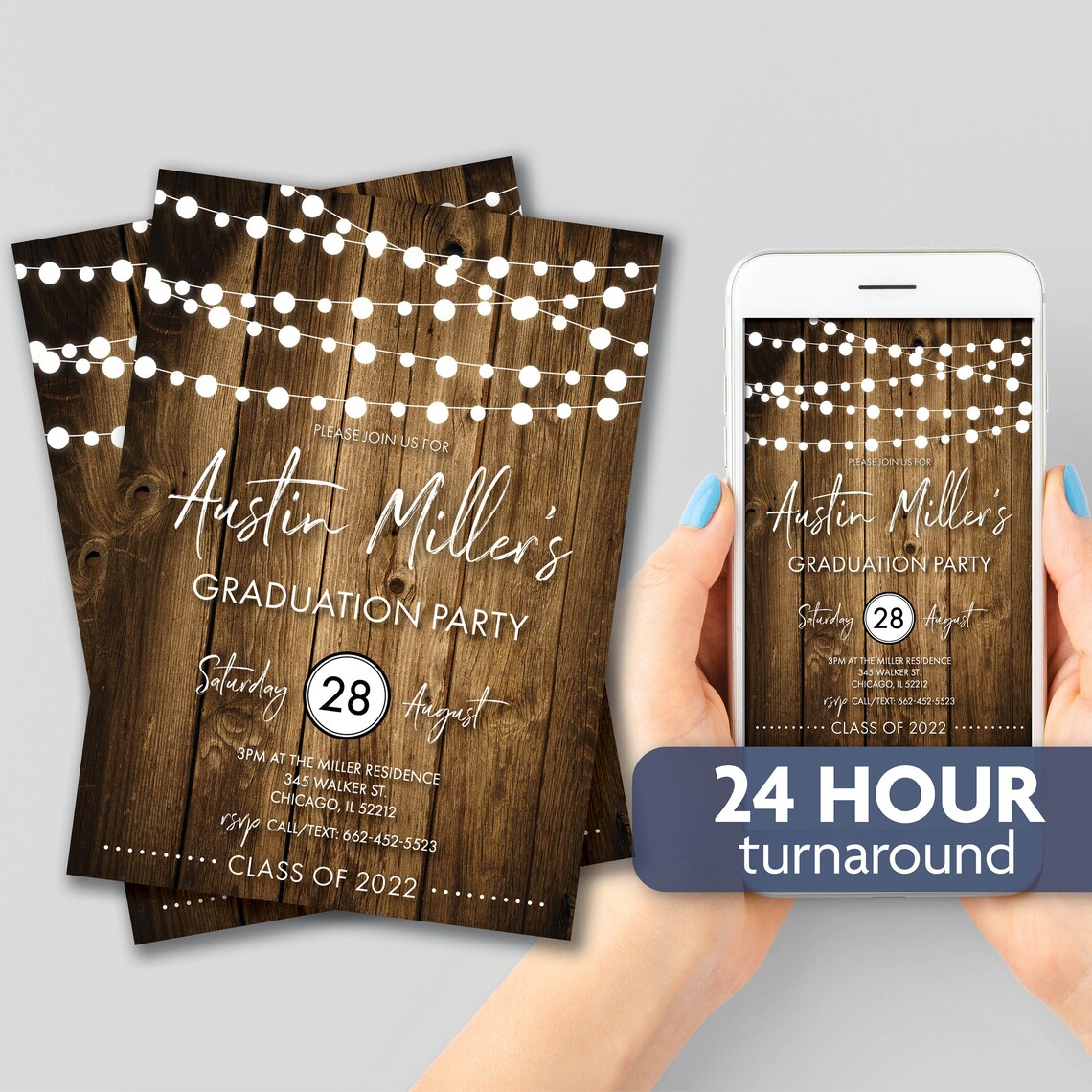 Rustic Graduation Party Invitation Print Text or Email - Etsy