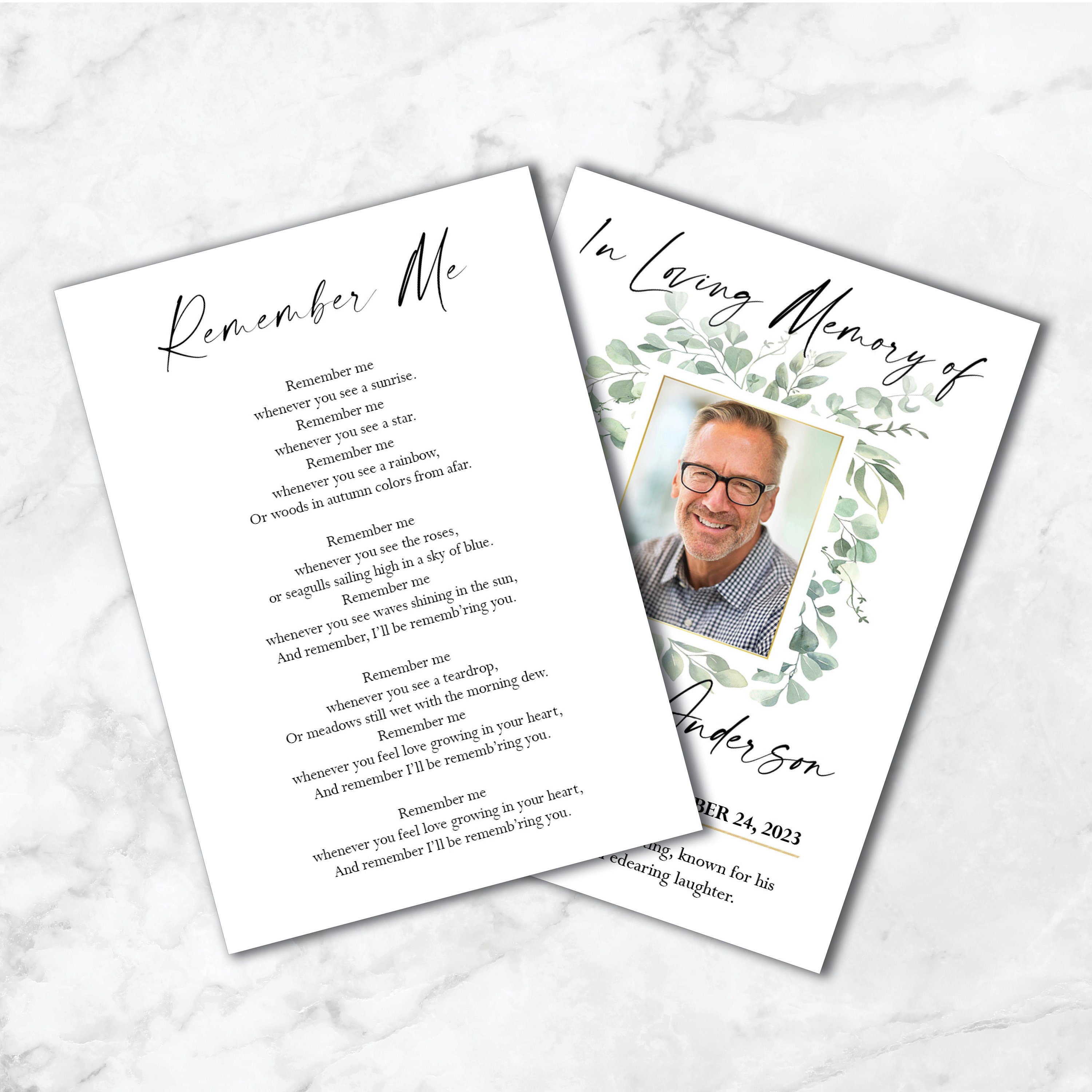 Memorial Poem Card | Celebration of Life | Prayer Card | Print, Text or ...