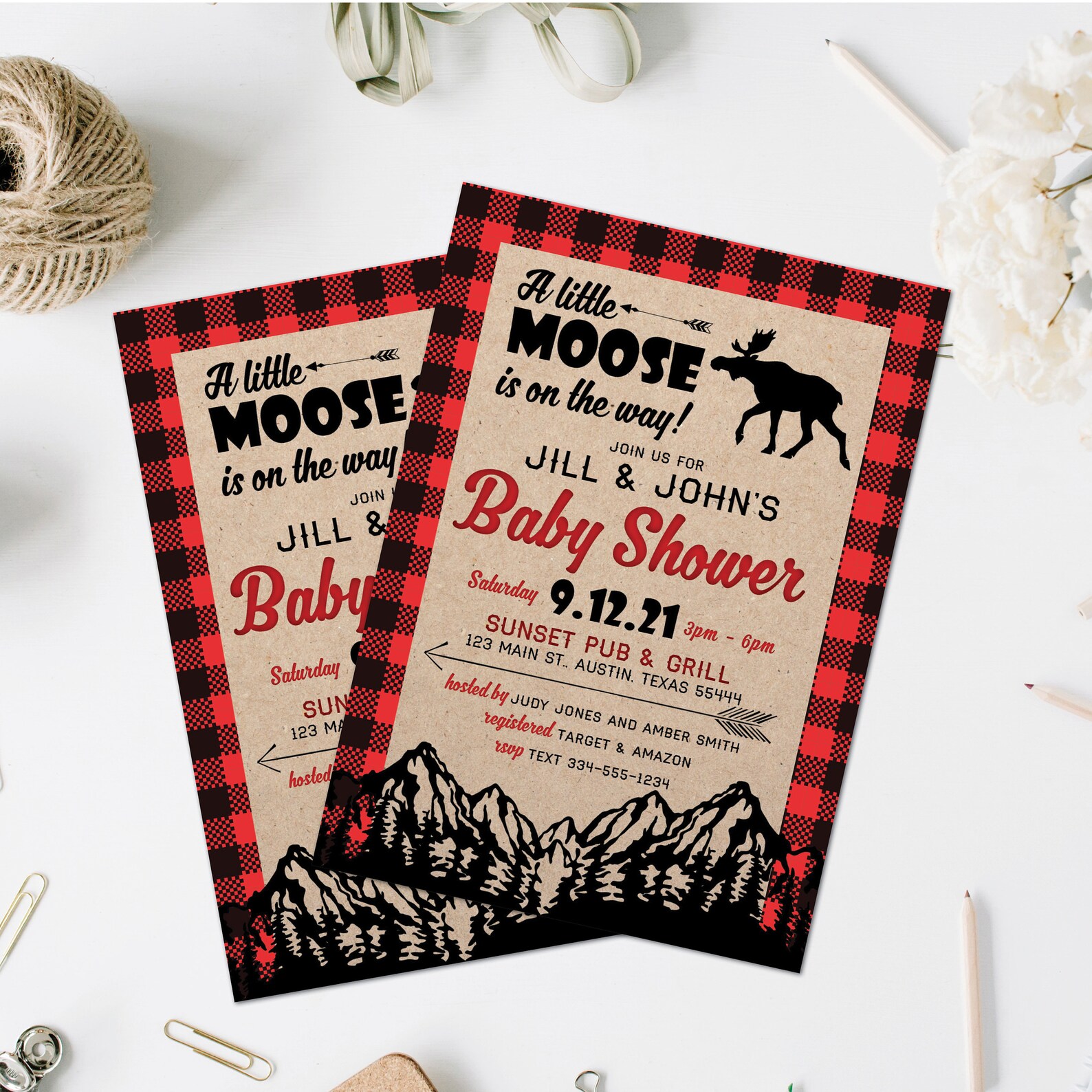 Moose Baby Shower Invitations Diaper Raffle Book Request - Etsy