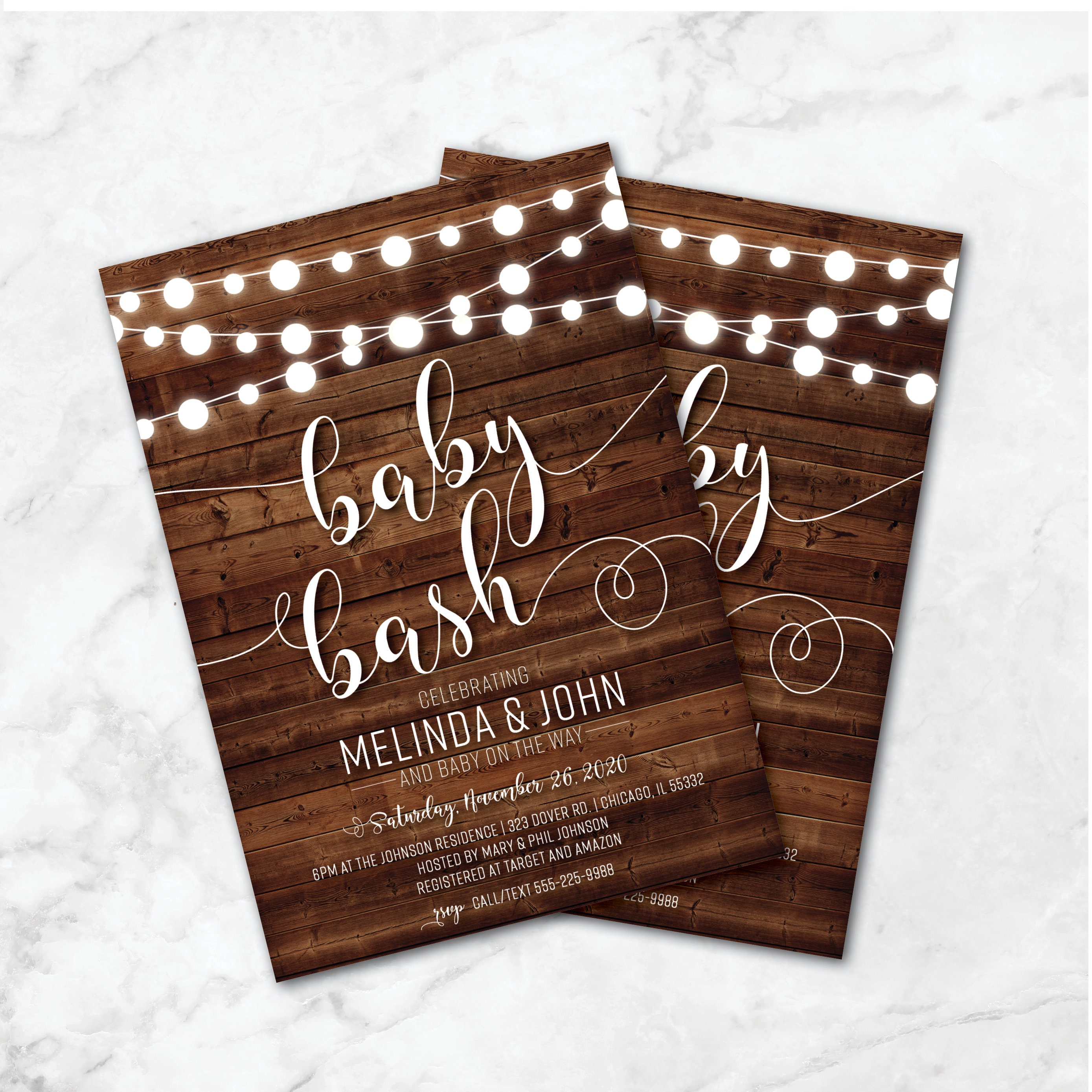 Baby Bash Shower Invitation Rustic String Lights | Etsy