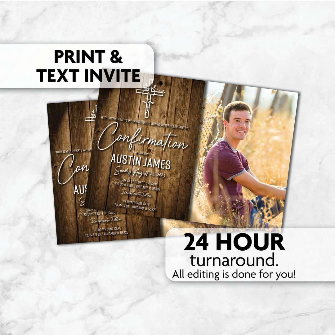 Confirmation Invitation With Photo | Rustic | Print, Text or Email ...