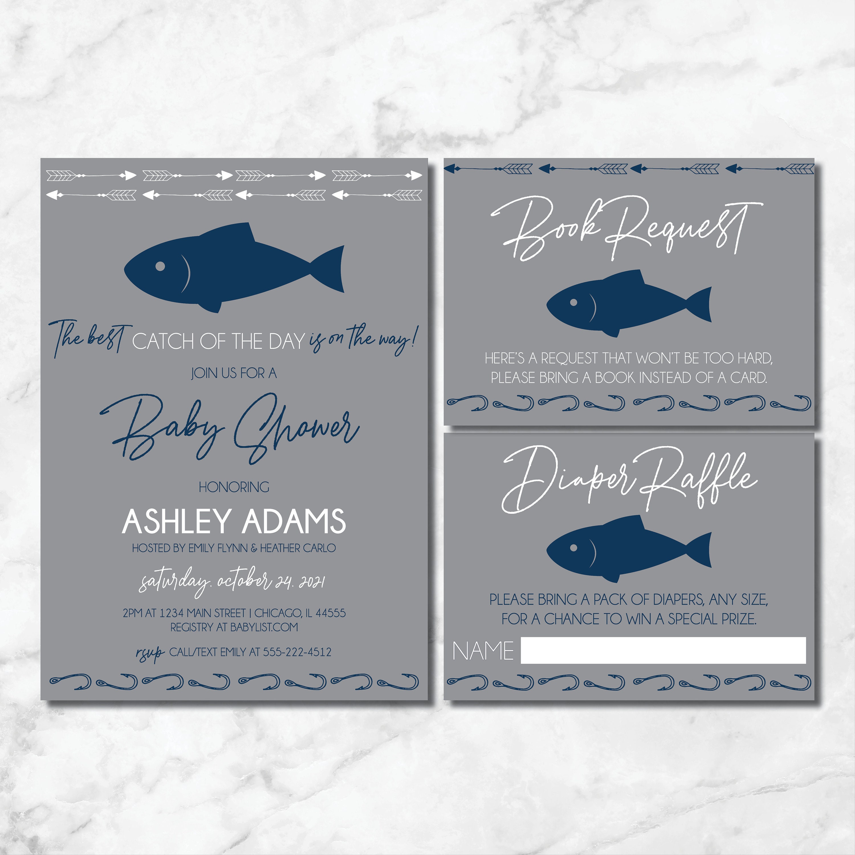 Fishing Baby Shower Invitations Diaper Raffle Book Request | Etsy