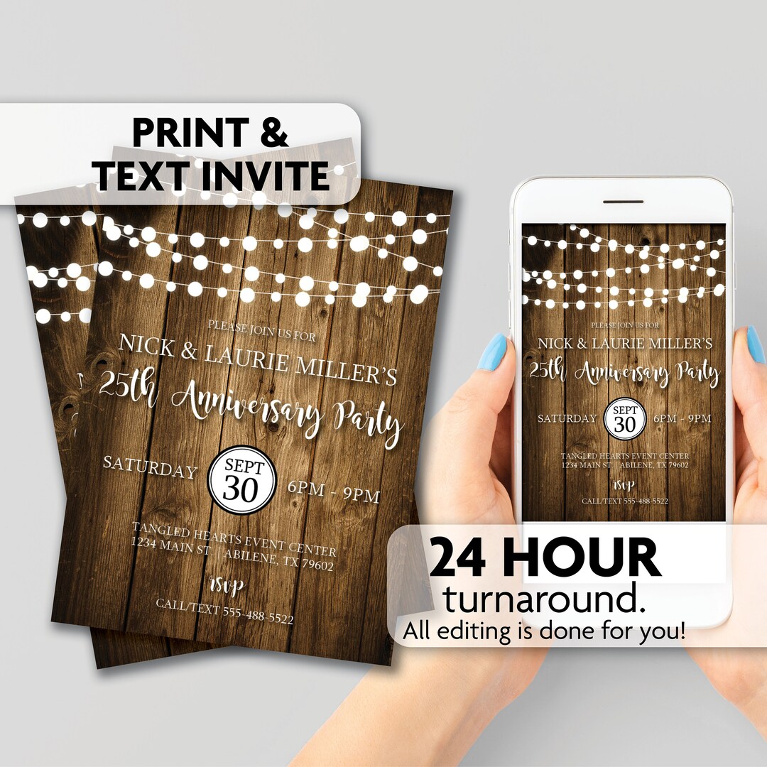 Rustic Anniversary Party Invitation | Print, Text or Email Invite - Etsy