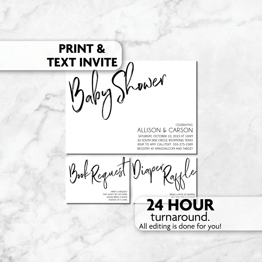 Baby Shower Invitation | Diaper Raffle | Book Card | Print, Text or ...