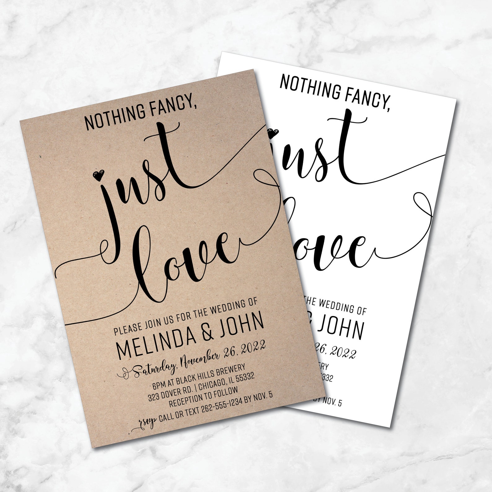 Nothing Fancy Just Love Wedding Invitation Black and White | Etsy