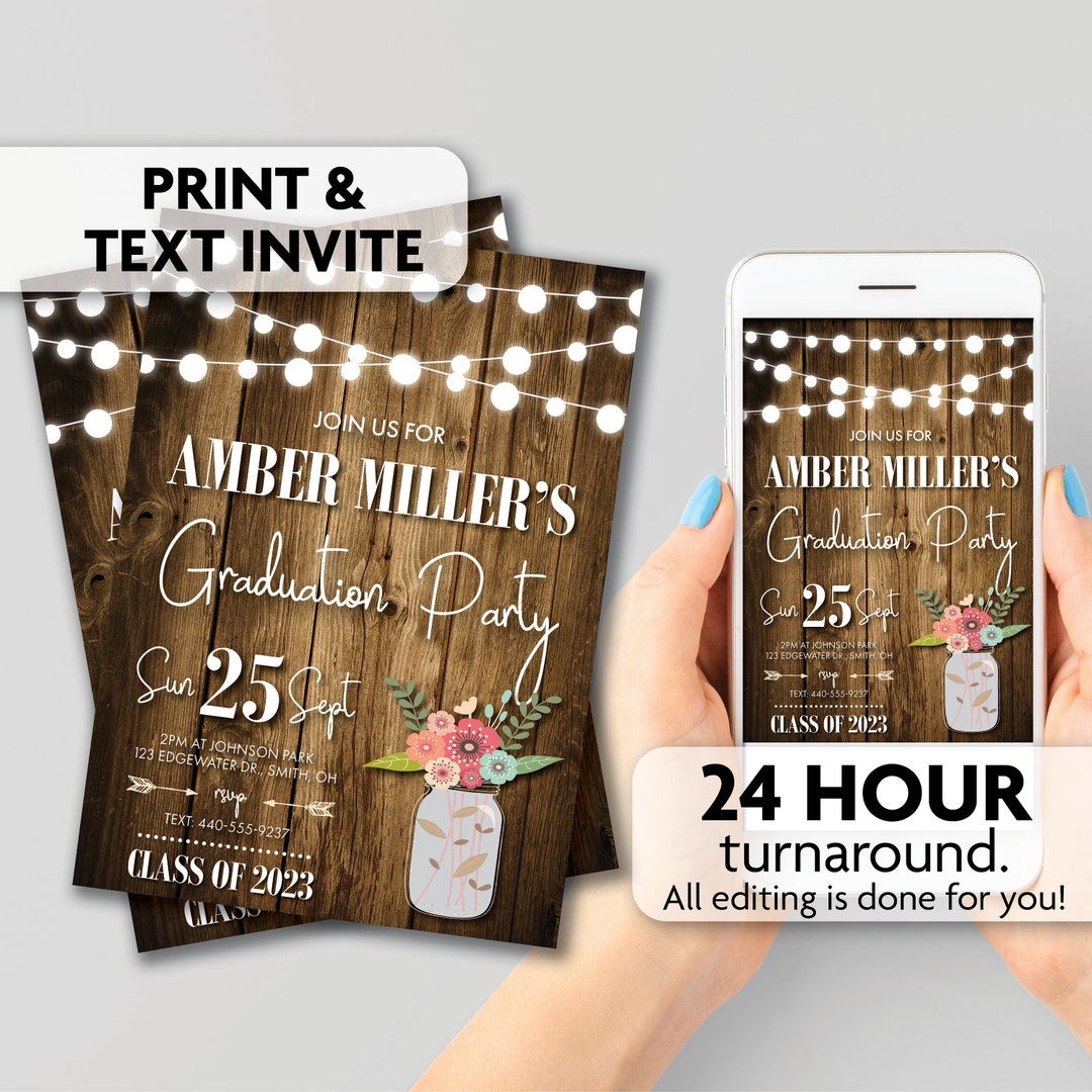 Rustic Graduation Party Invitation | Print, Text or Email Invite ...