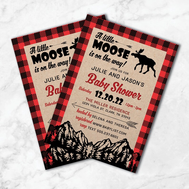 Moose Baby Shower Invitations Diaper Raffle Book Request | Etsy