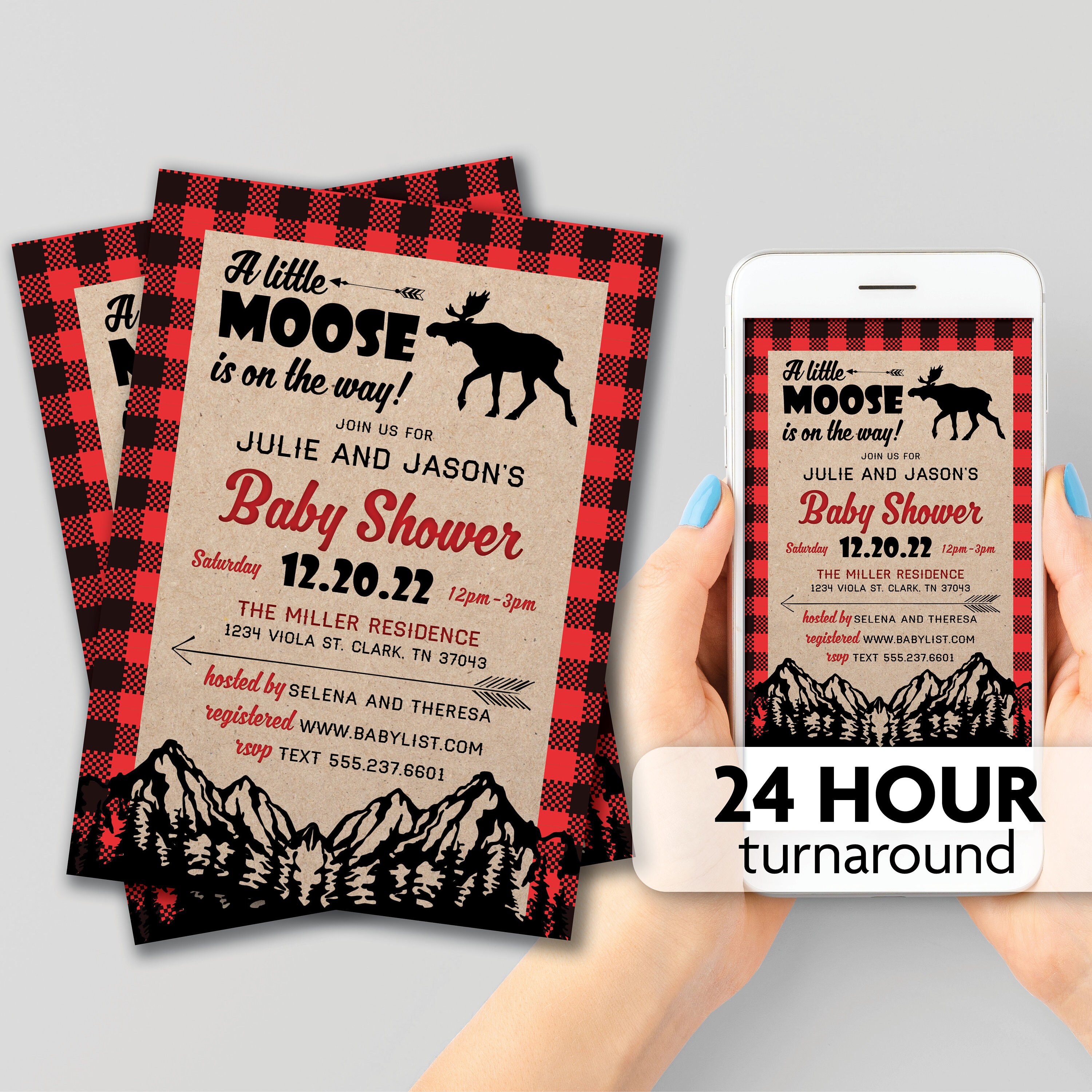 Moose Baby Shower Invitations Diaper Raffle Book Request | Etsy