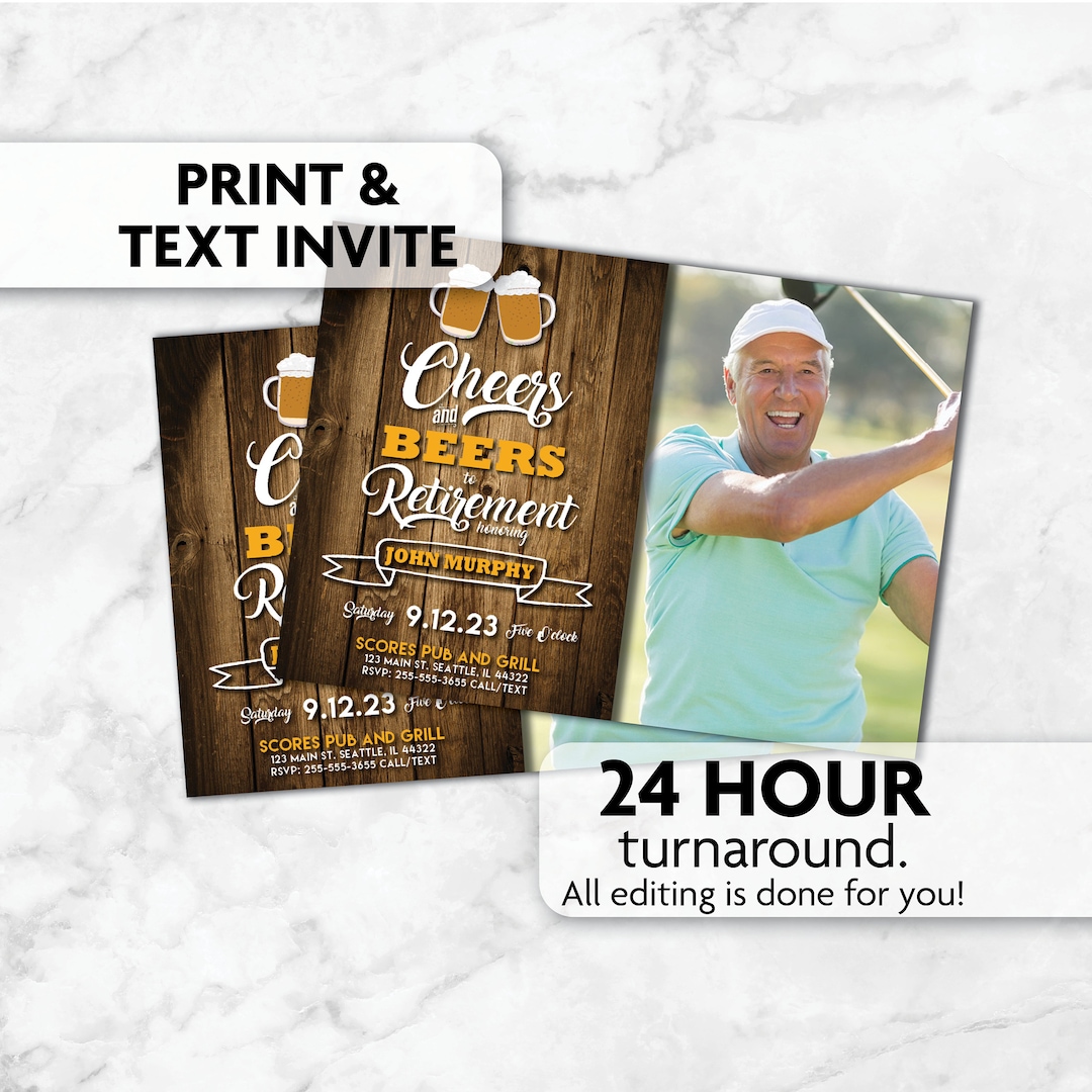 Cheers and Beers to Retirement With Photo | Rustic | Print, Text or ...