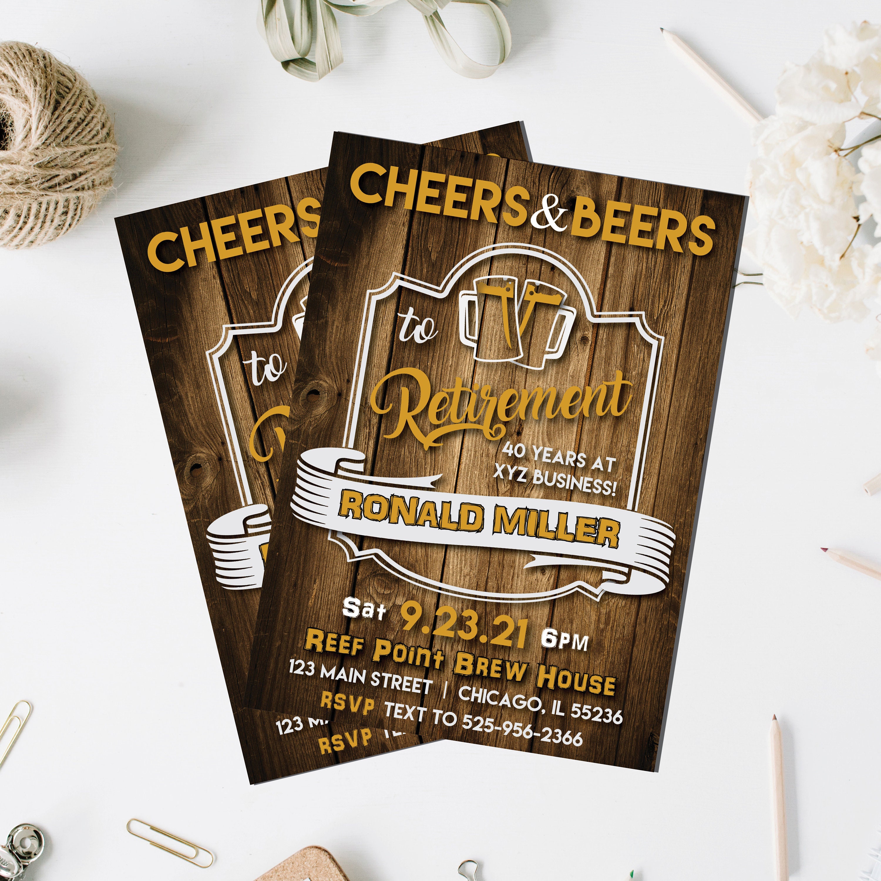 Cheers and Beers to Retirement Invites Rustic Retro - Etsy