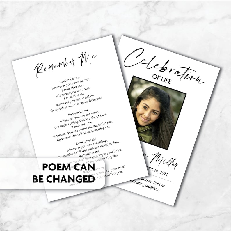 Memorial Poem Card | Celebration of Life | Prayer Card | Print, Text or ...
