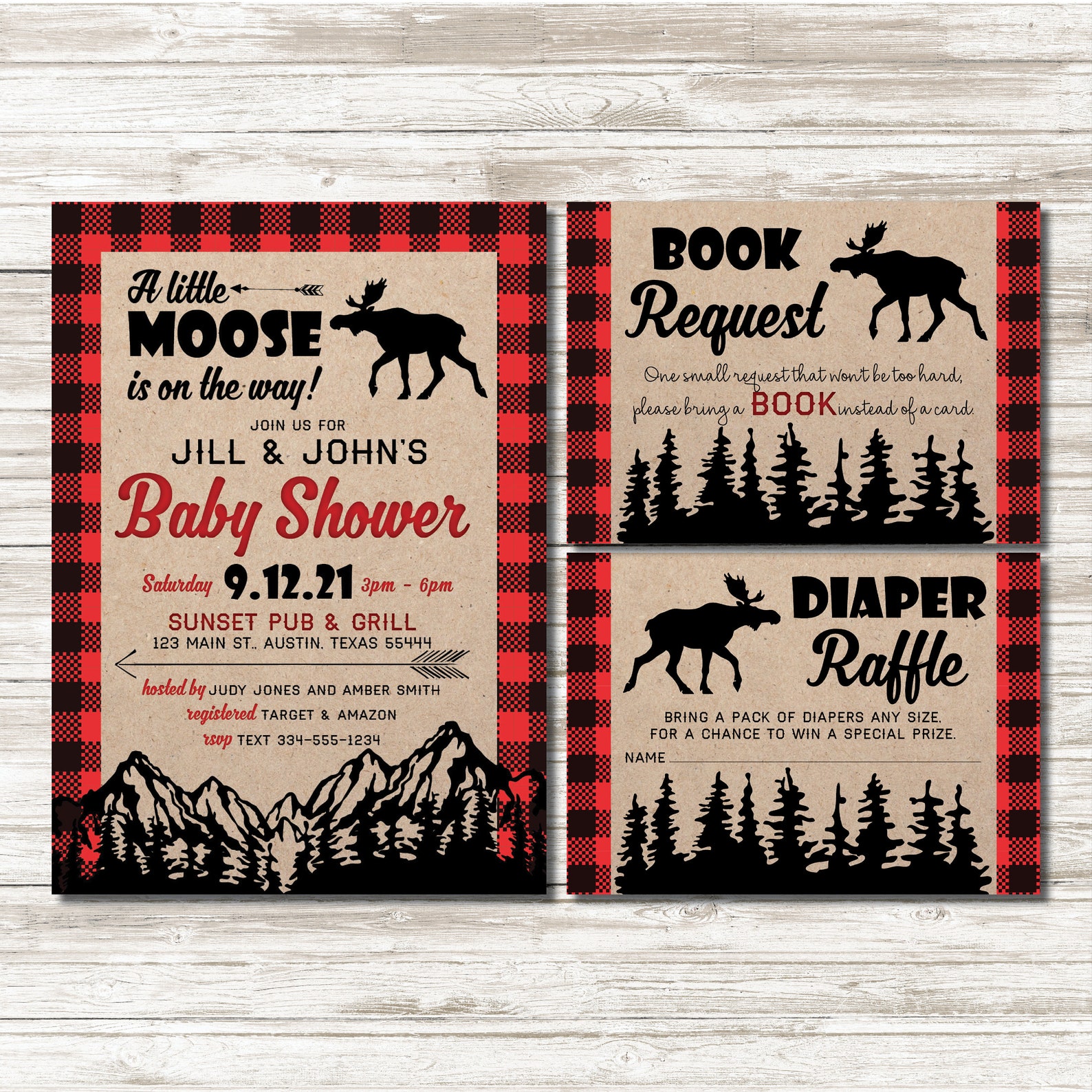 Moose Baby Shower Invitations Diaper Raffle Book Request - Etsy