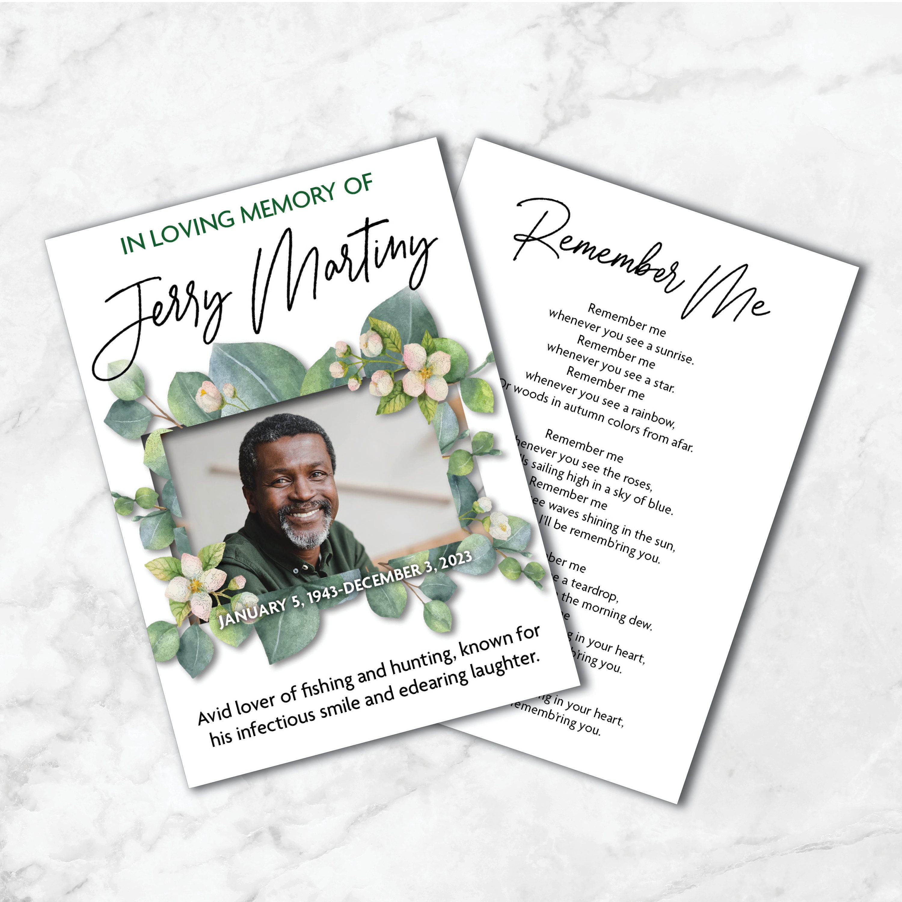 Memorial Poem Card | Celebration of Life | Prayer Card | Print, Text or ...