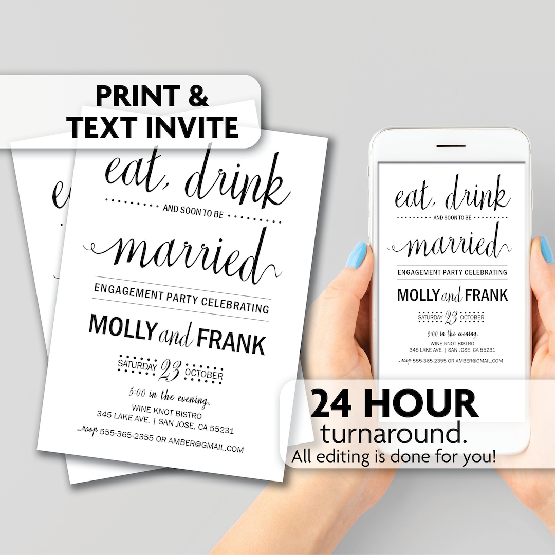 Invitaciones de compromiso Comer, beber y pronto casarse / Imprimir ...