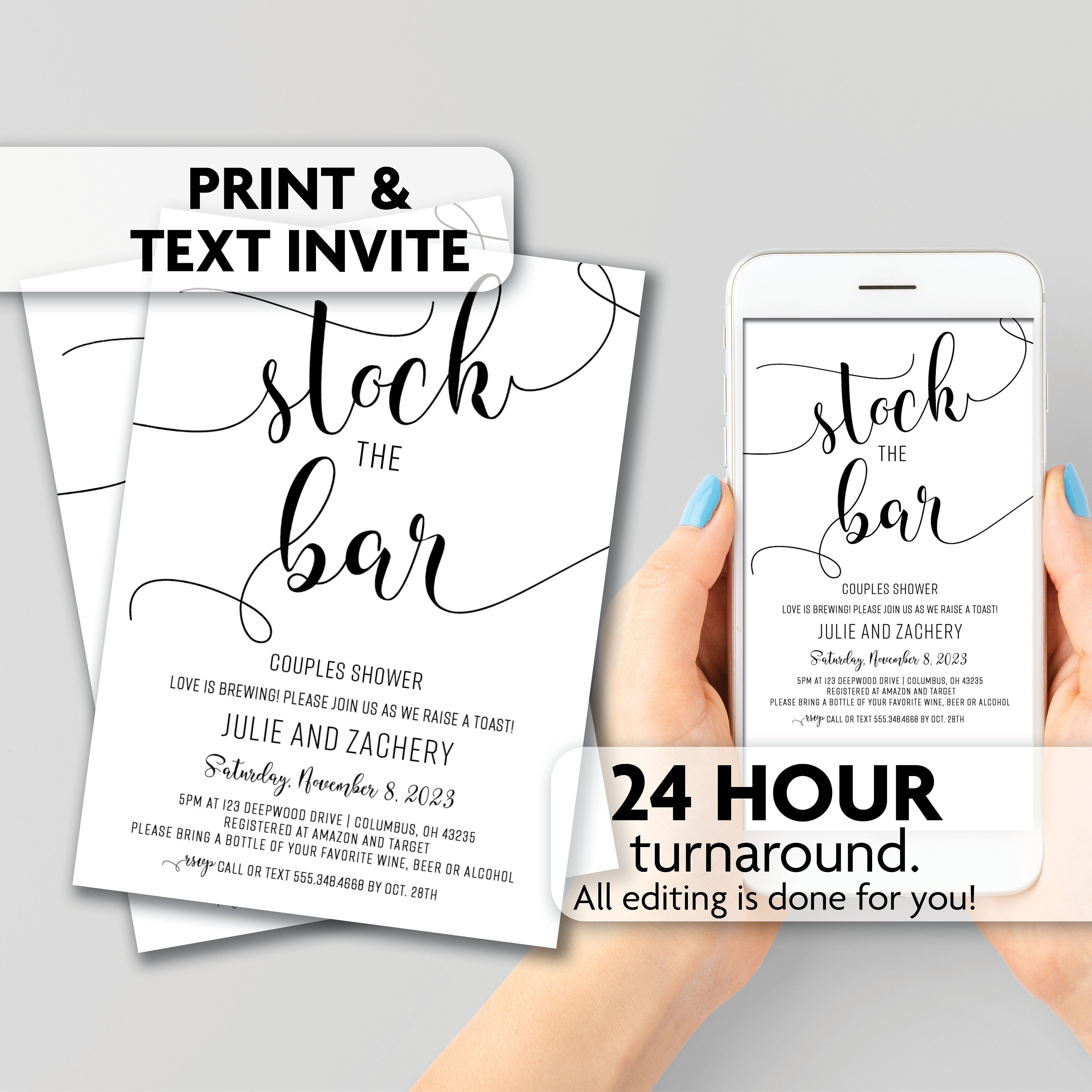 Stock the Bar Shower Invitations Print Text or Email Invite - Etsy
