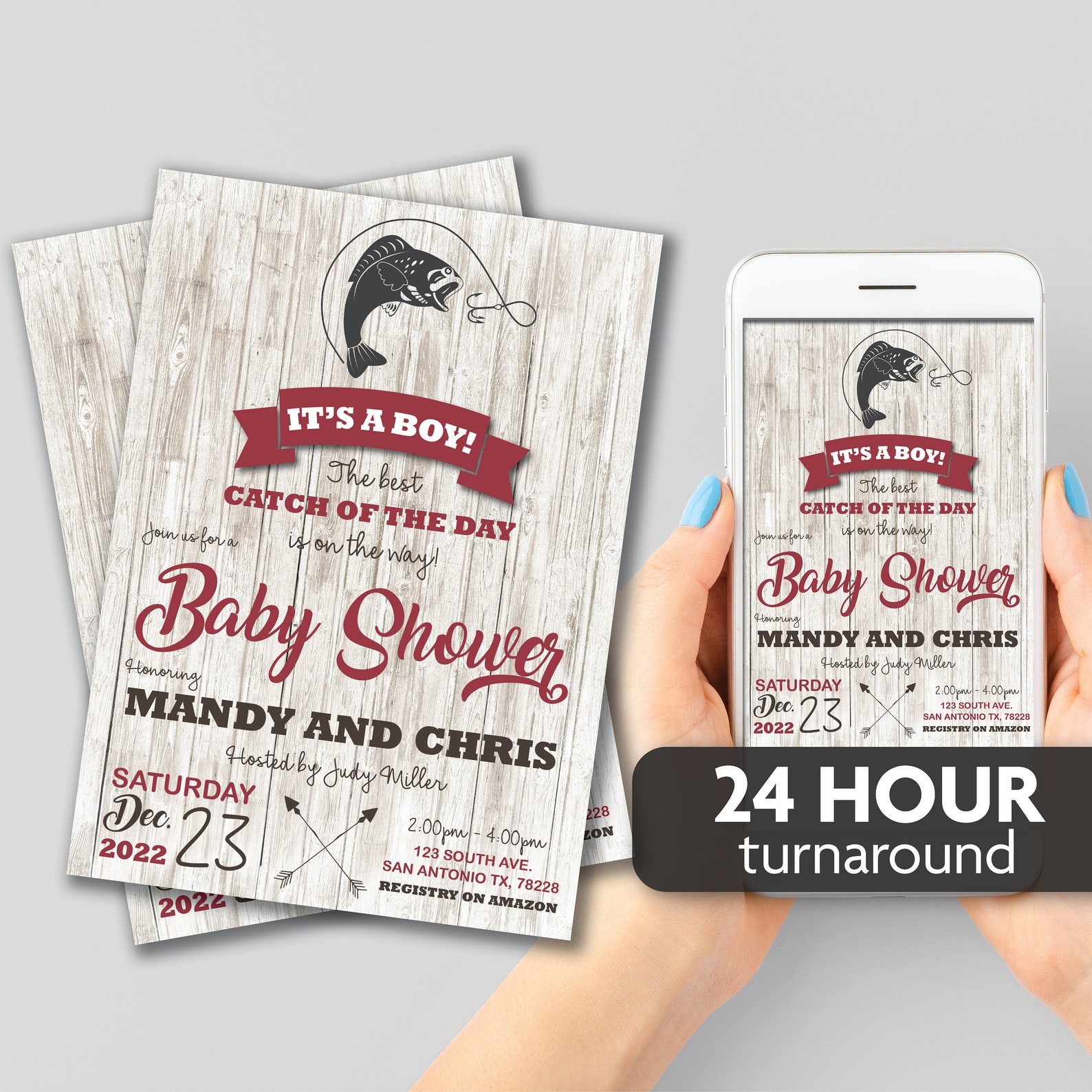 Fishing Baby Shower Invitations Diaper Raffle Book Request | Etsy