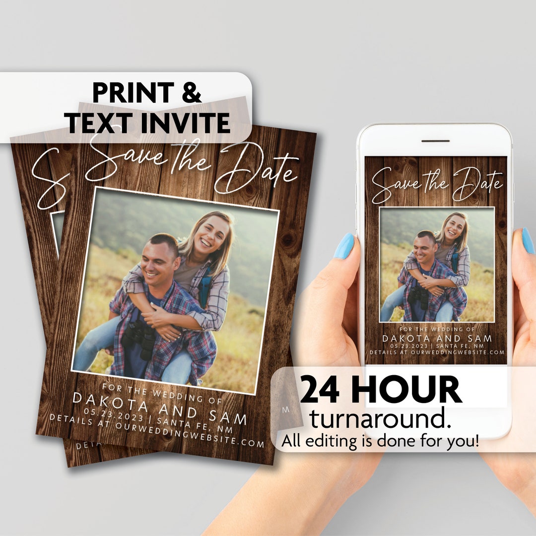 Rustic Wedding Save the Date With Photo Print, Text or Email Invite - Etsy