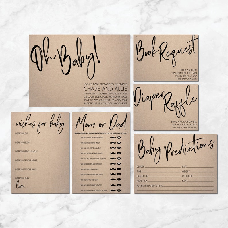 Oh Baby Shower Bundle Invitation Diaper Raffle Book Card - Etsy