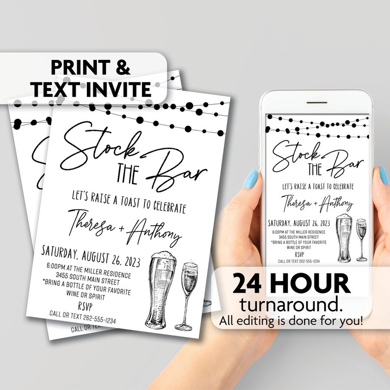 Stock the Bar Shower Invitations Print Text or Email Invite - Etsy