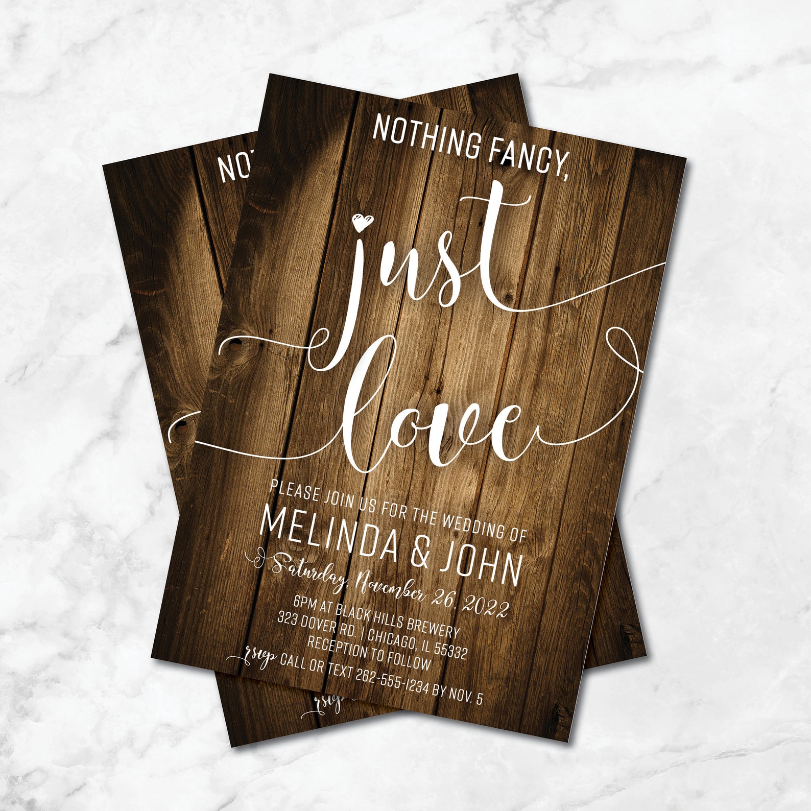 Nothing Fancy Just Love Rustic Wedding Invitation Print - Etsy