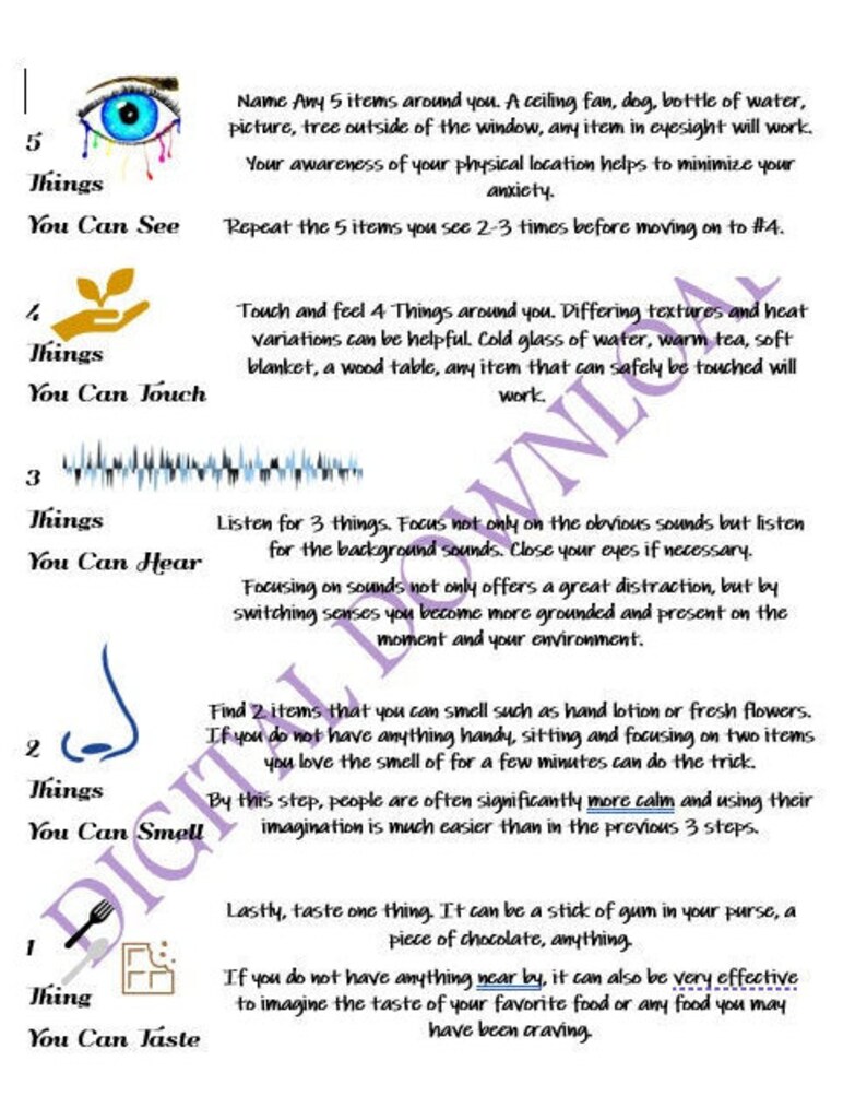 5-4-3-2-1 Calming Technique Cards - Etsy