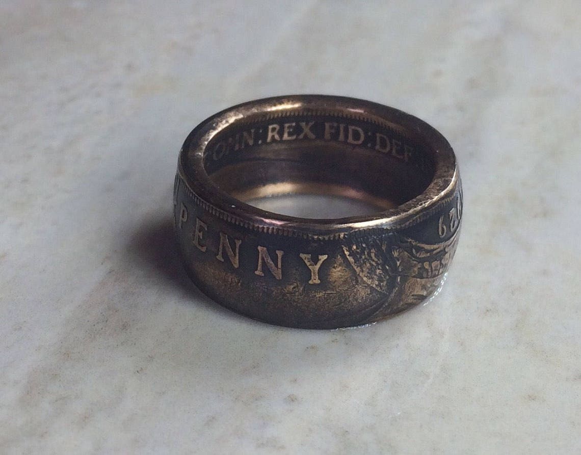 Old British One Penny Coin Ring With Antique Petina - Etsy UK