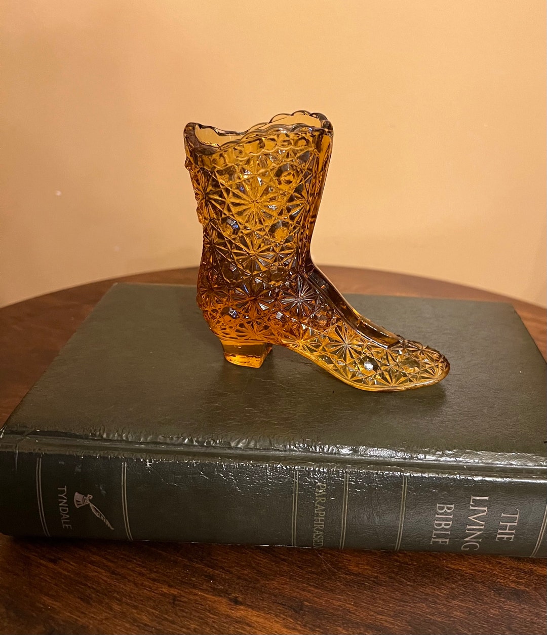 Fenton Art Glass Vintage Amber Daisy & Button Boot - Etsy