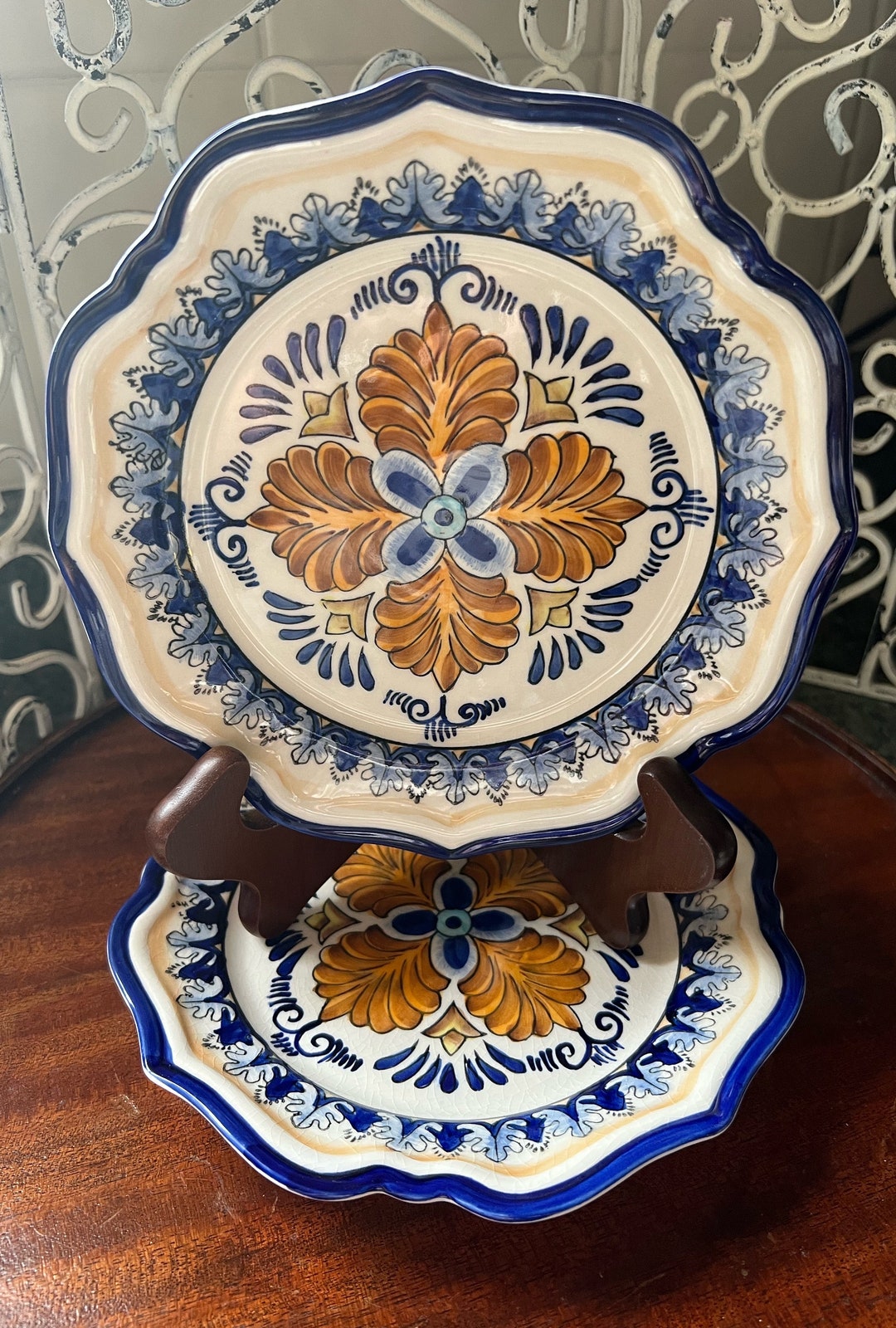 Vintage I Godinger & Co Stoneware Plate "spanish Italian Motif Colbalt ...