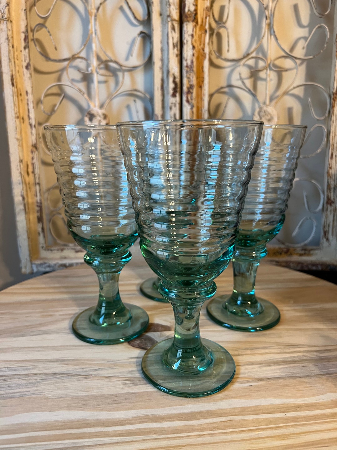 Libbey Sea Glass Green Ribbed Sirrus Water Goblets | Set of 4 - Etsy