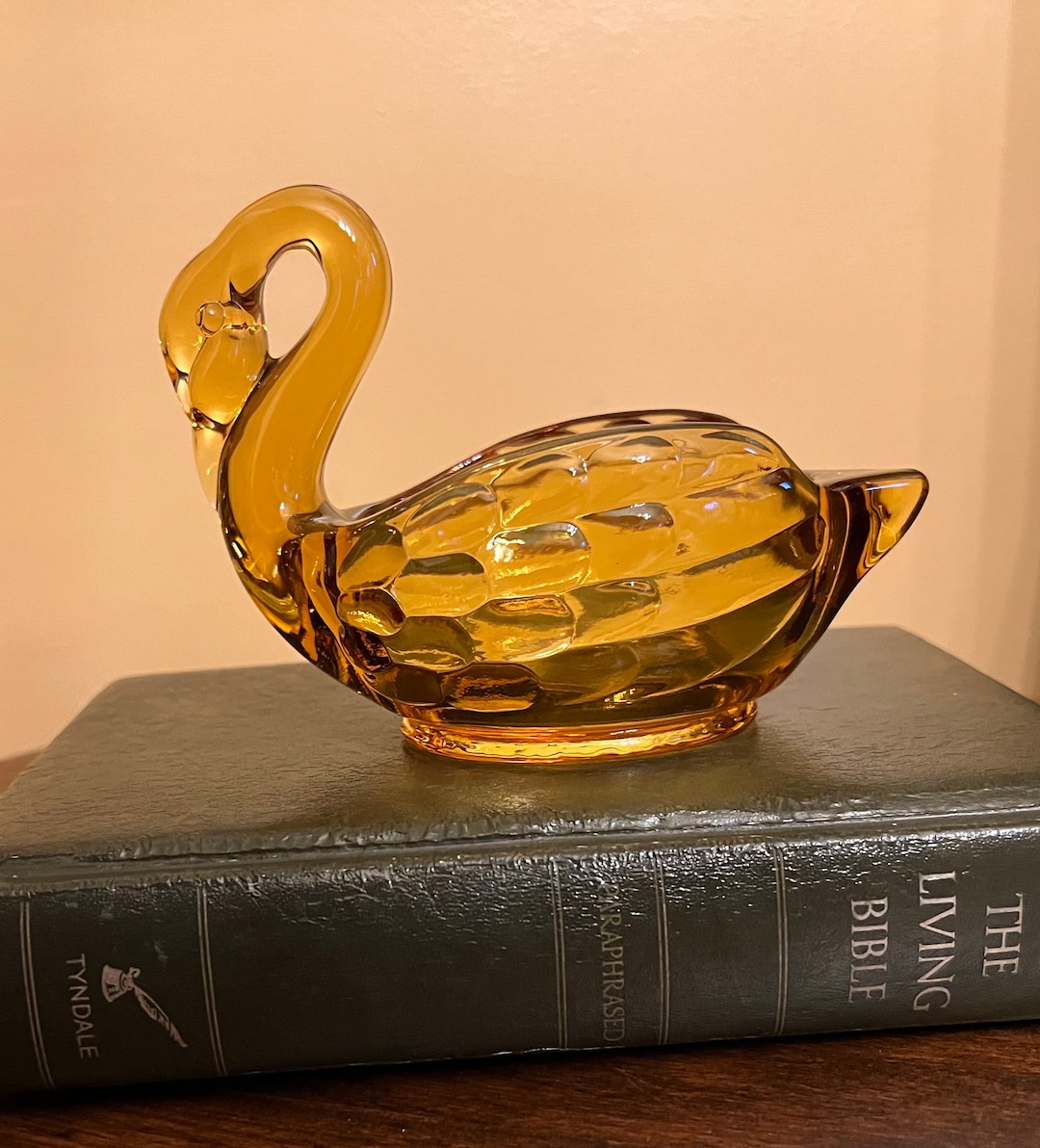 Vintage Viking Glass Amber Swan Candy Dish - Etsy