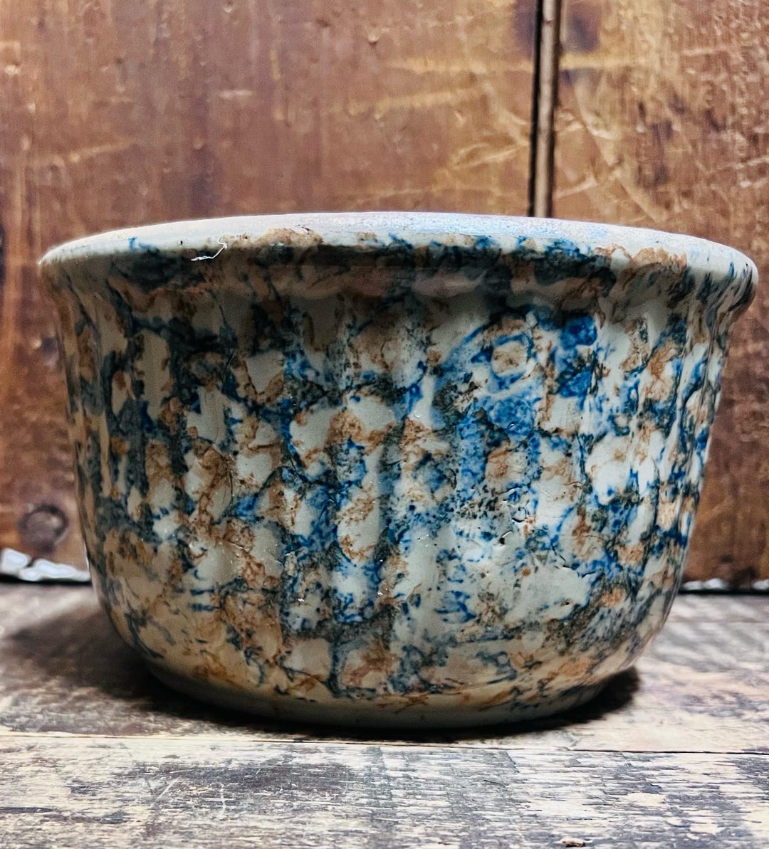 Red Wing Spongeware Bowl Blue & Brown Vintage Pottery Crock - Etsy