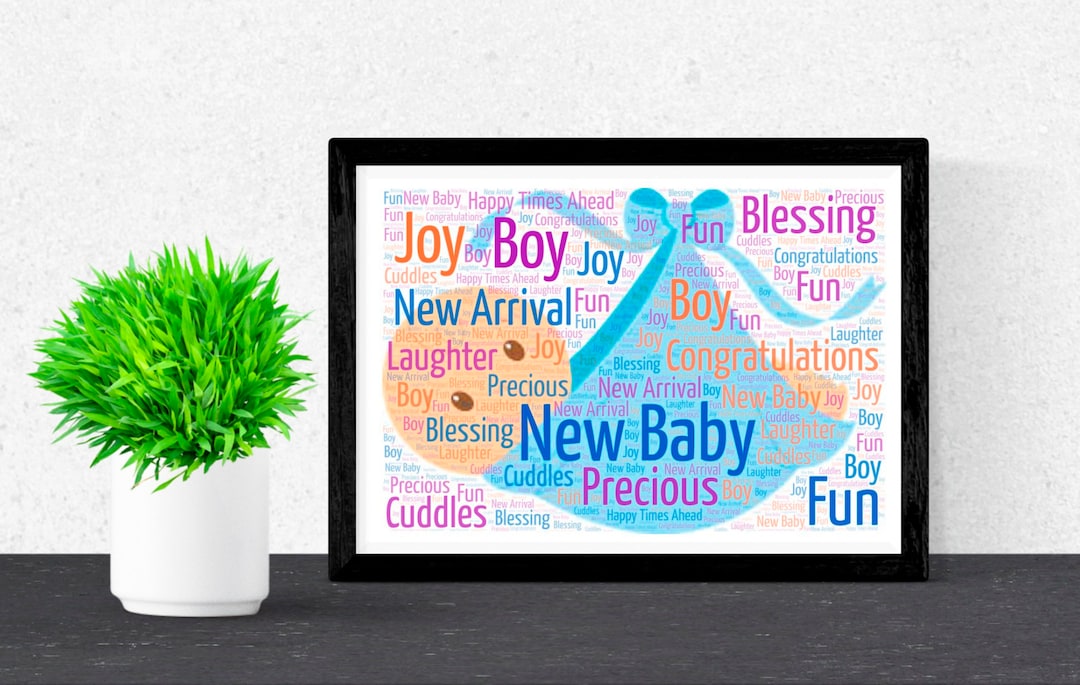 Personalised New Baby Boy Word Art Print, Nursery Gift, Family Gift ...