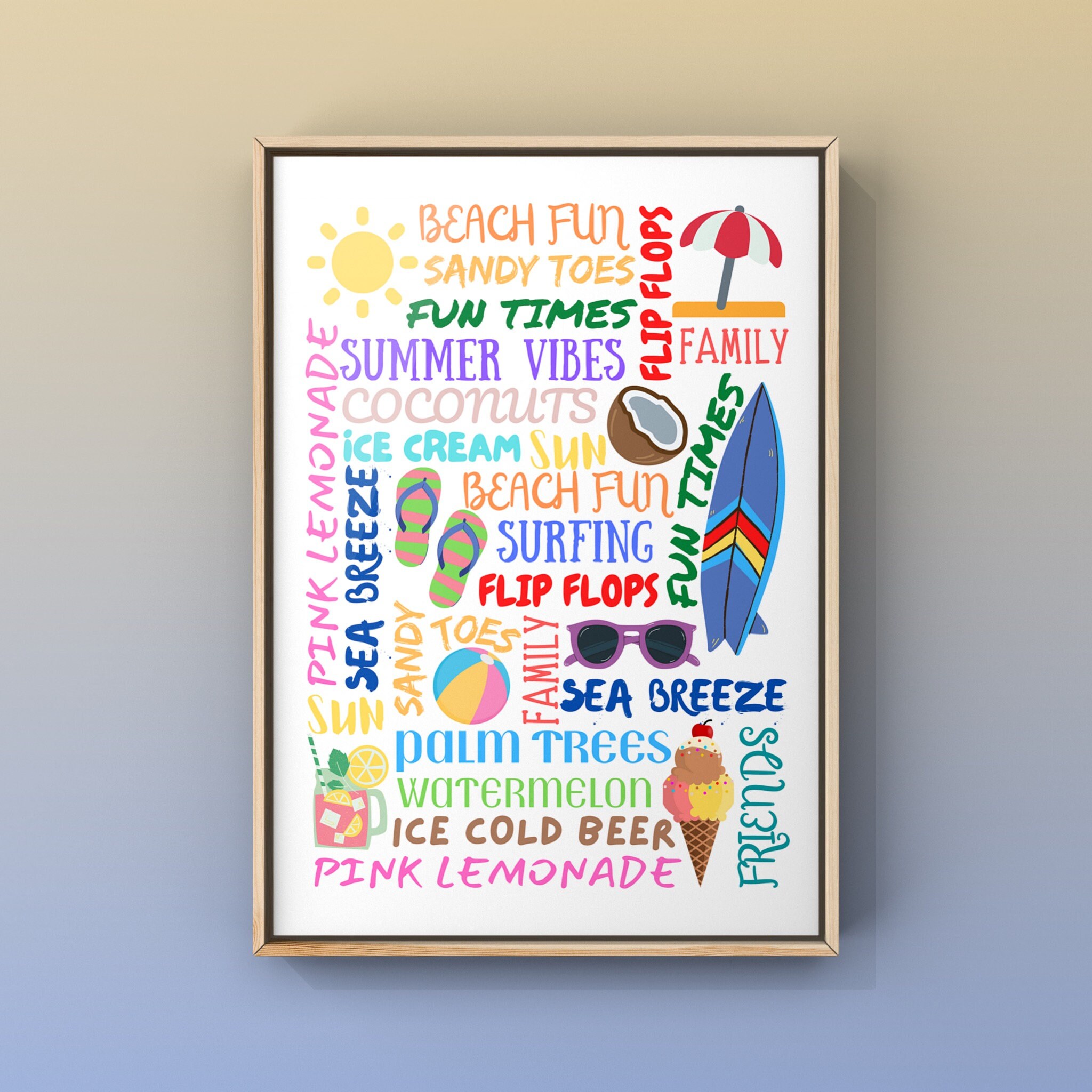 Summer Word Art, Beach Wall Art, Beach Poster, Printable Wall Decor ...