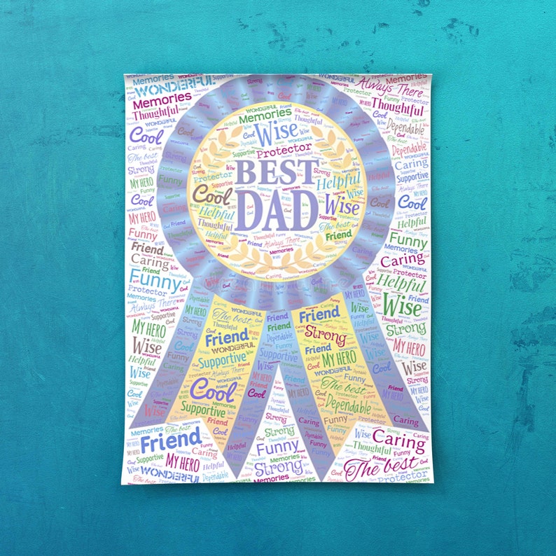 Dad Word Art, Fathers Day Printable Wall Art, Rosette Badge Word Cloud ...