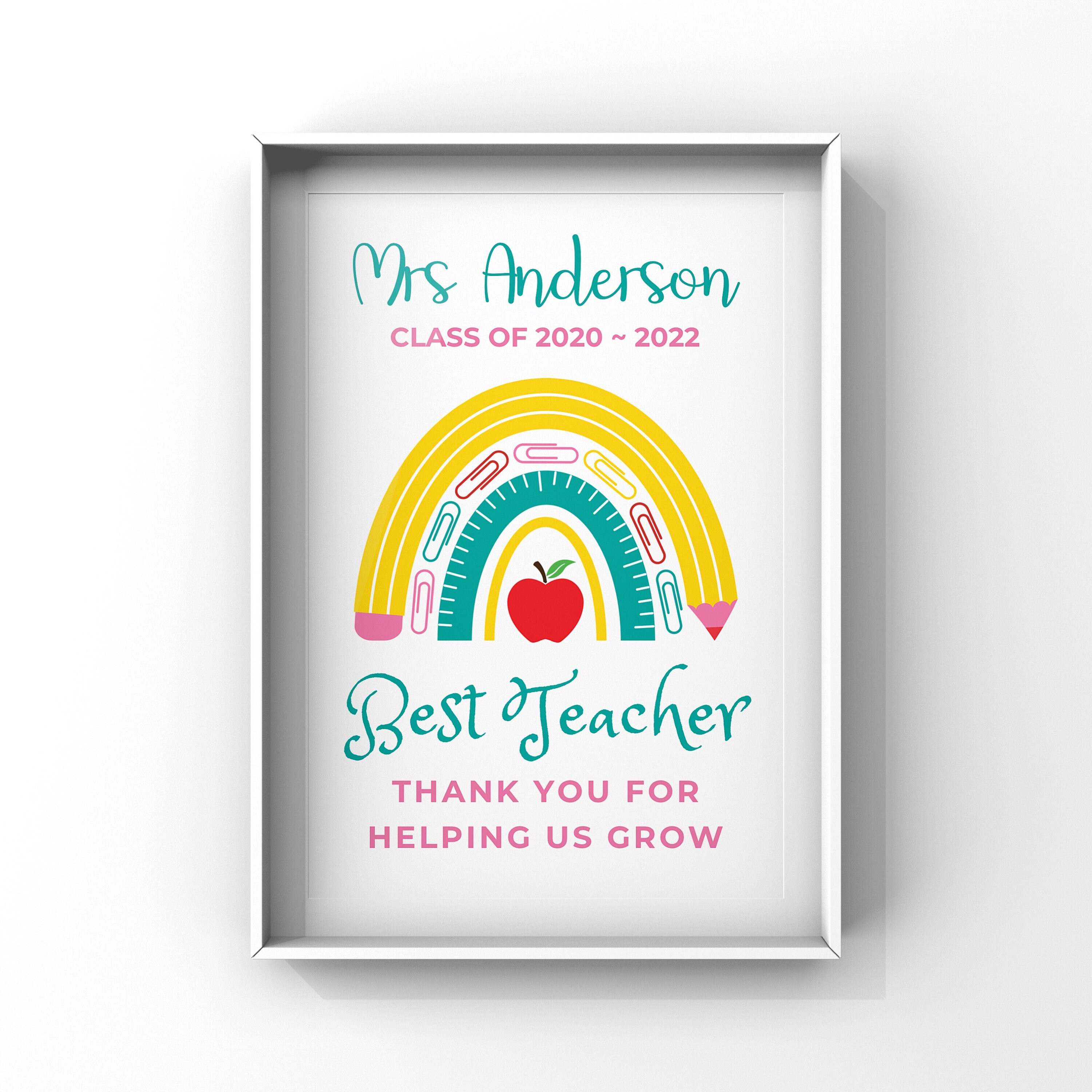 Personalised Thank You Teacher Printable Gift Best Teacher Rainbow ...
