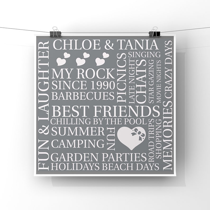 Custom Friendship Word Cloud, Printable Wall Art, Birthday Leaving Gift ...