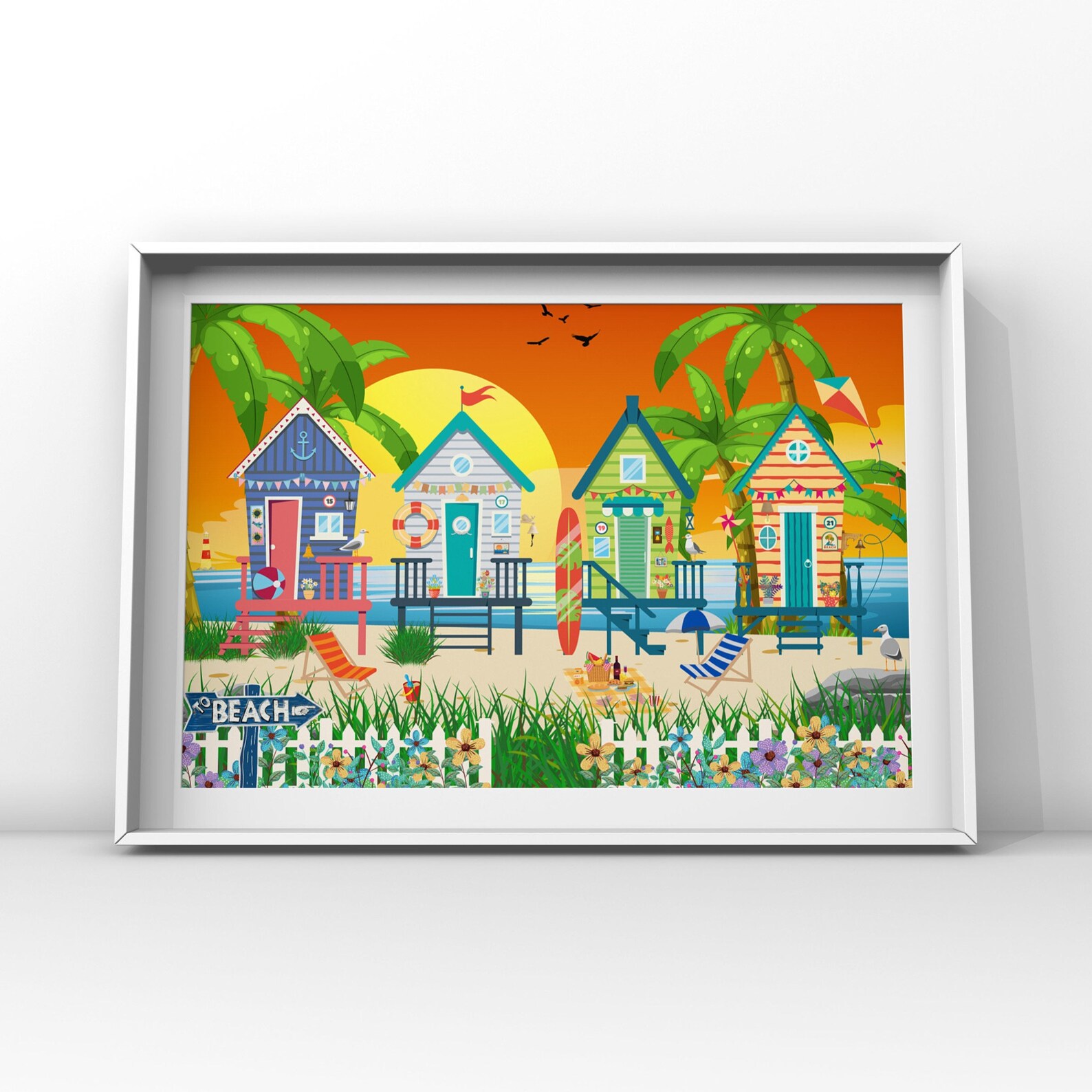 Beach Huts Wall Art Printable Seaside Beach Huts Poster - Etsy
