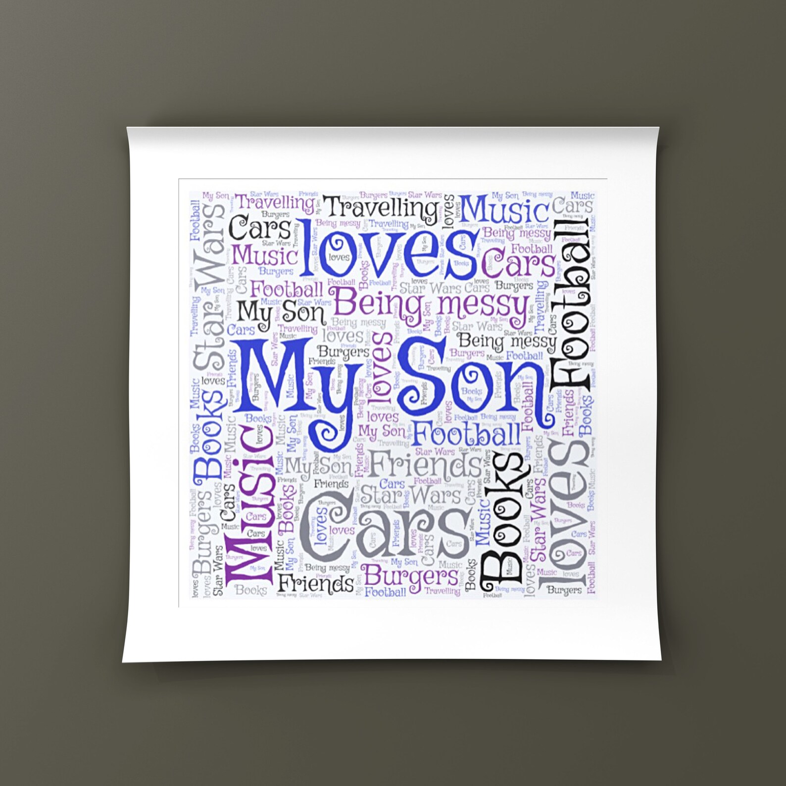Personalised Son Word Art, Birthday Gift Son, Gifts for Him, Word Cloud ...